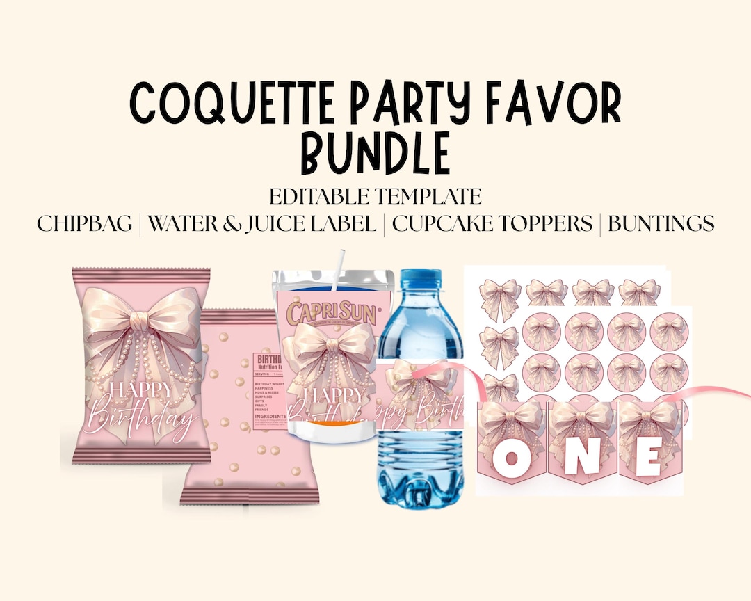 Coquette Birthday Party Labels, Editable Wrappers (digital Download) - Etsy