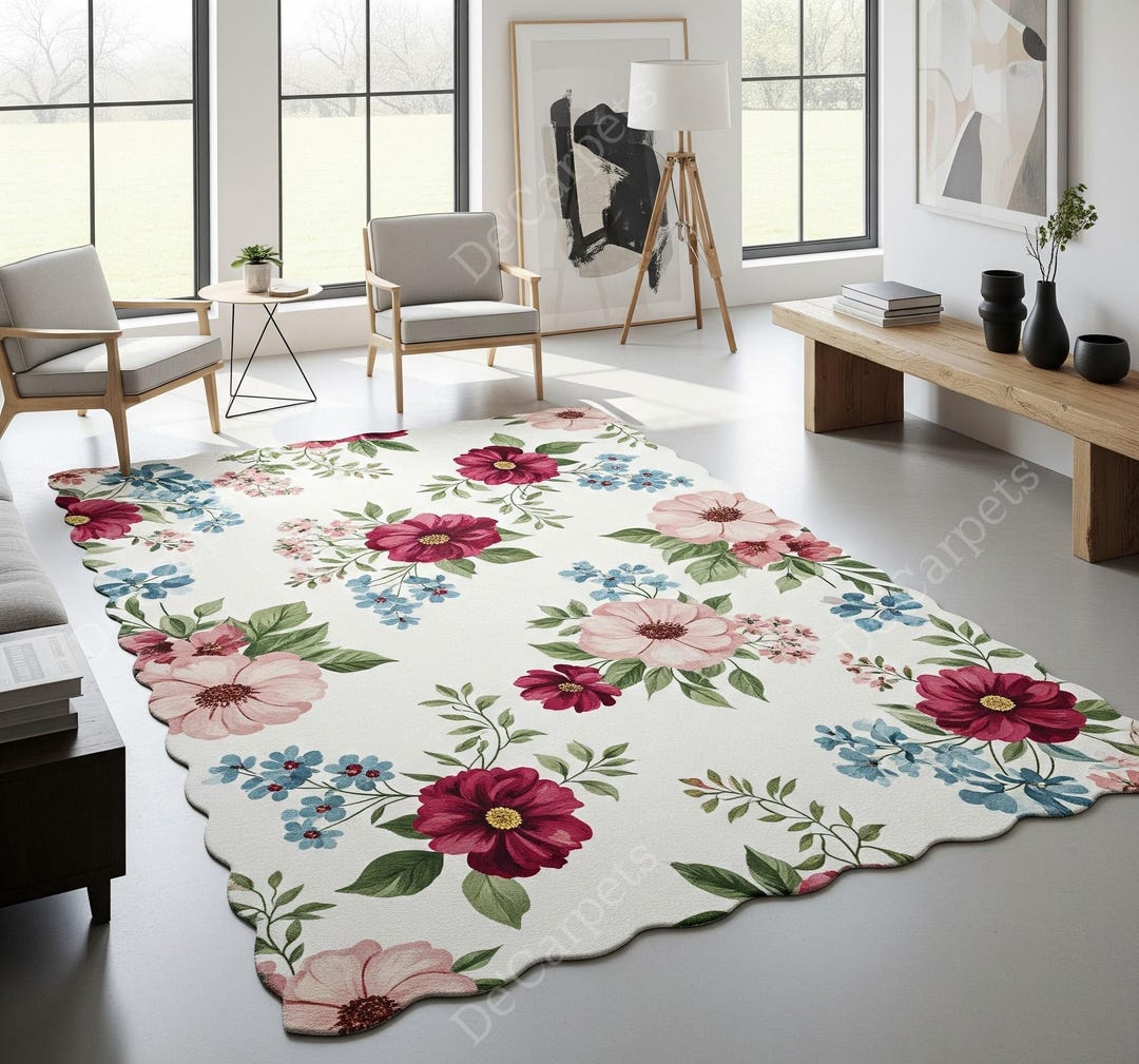 Hand-tufted Floral Wool Rug: Modern Scallop Design - Etsy