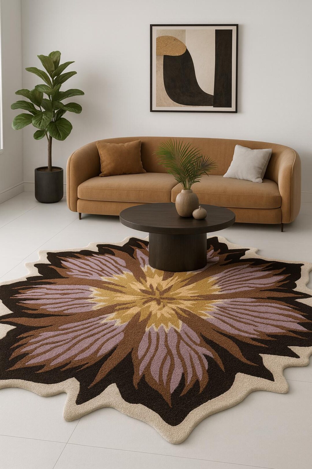 Flore Brown Purple Floral Wool Rug – Hand Tufted Botanical Carpet ...