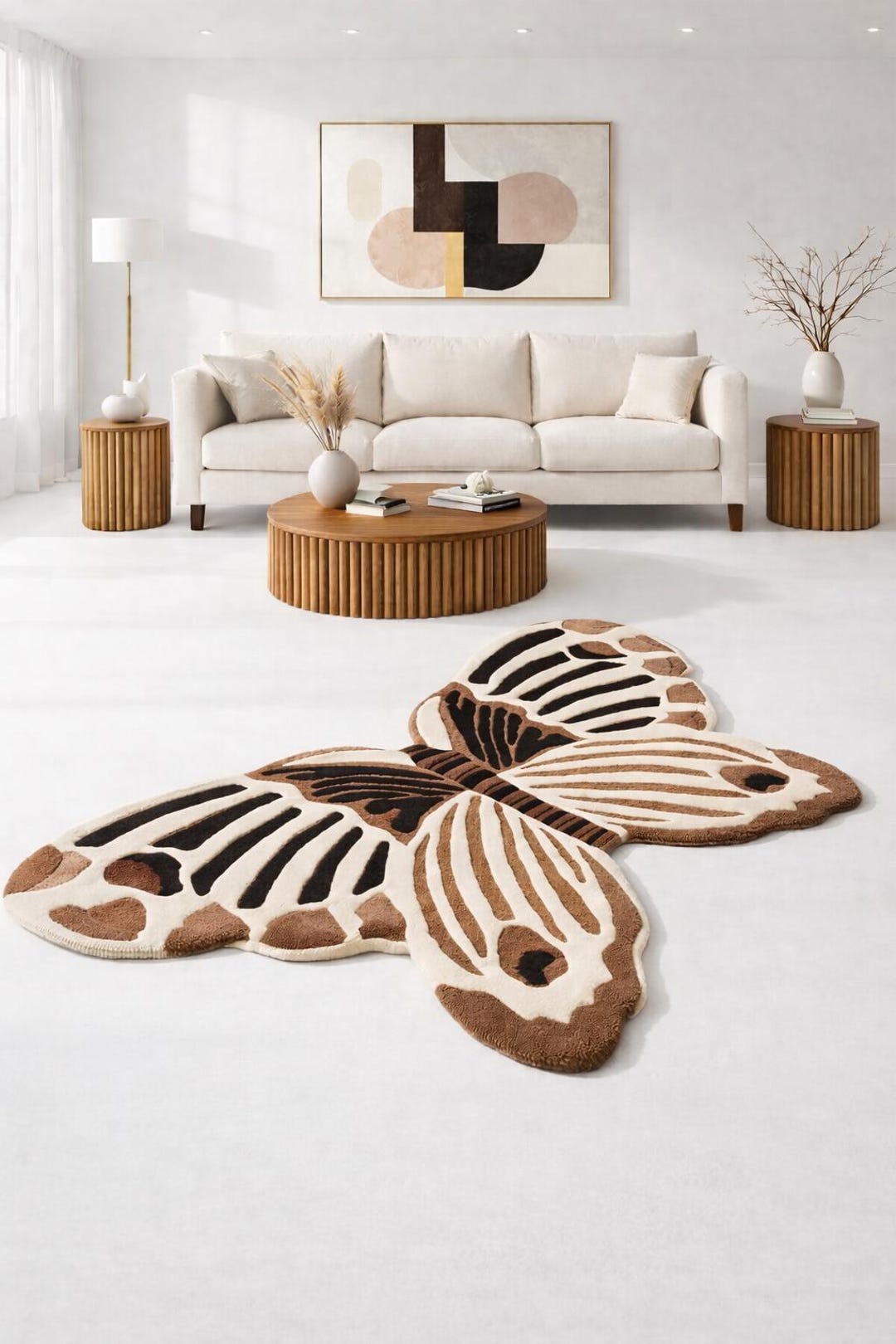 Hand Tufted Butterfly Wool Rug - Earthy Tone Animal Shape Area Rug for ...