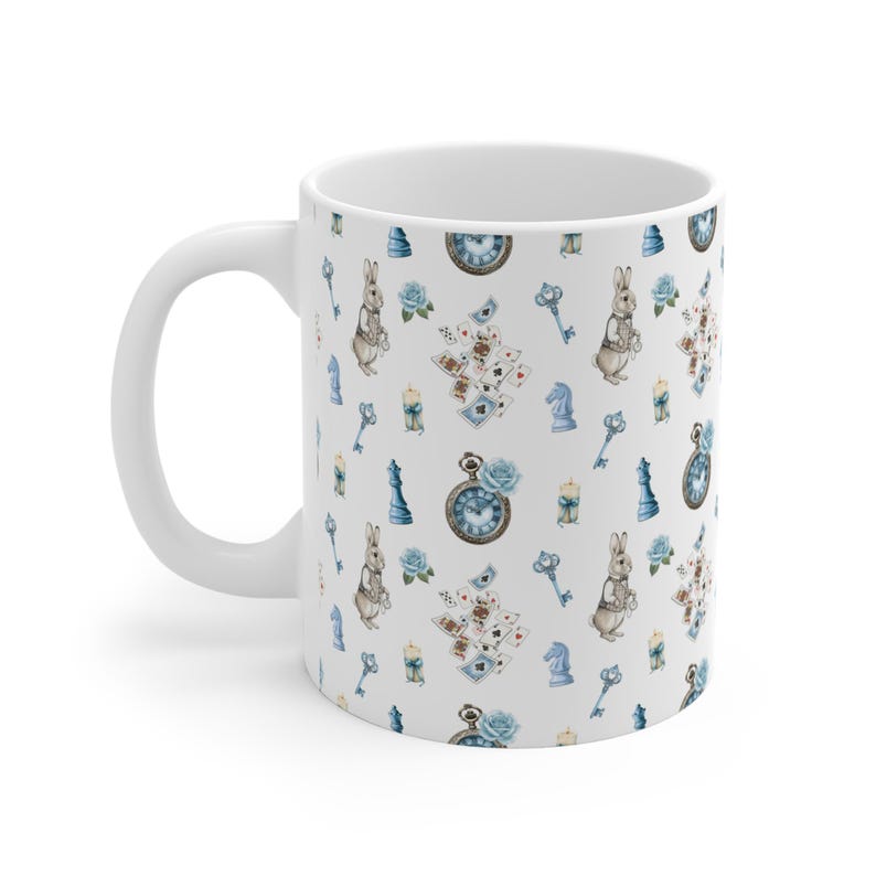 Vintage Alice in Wonderland Pattern Mug | Pocket Watch, White Rabbit ...