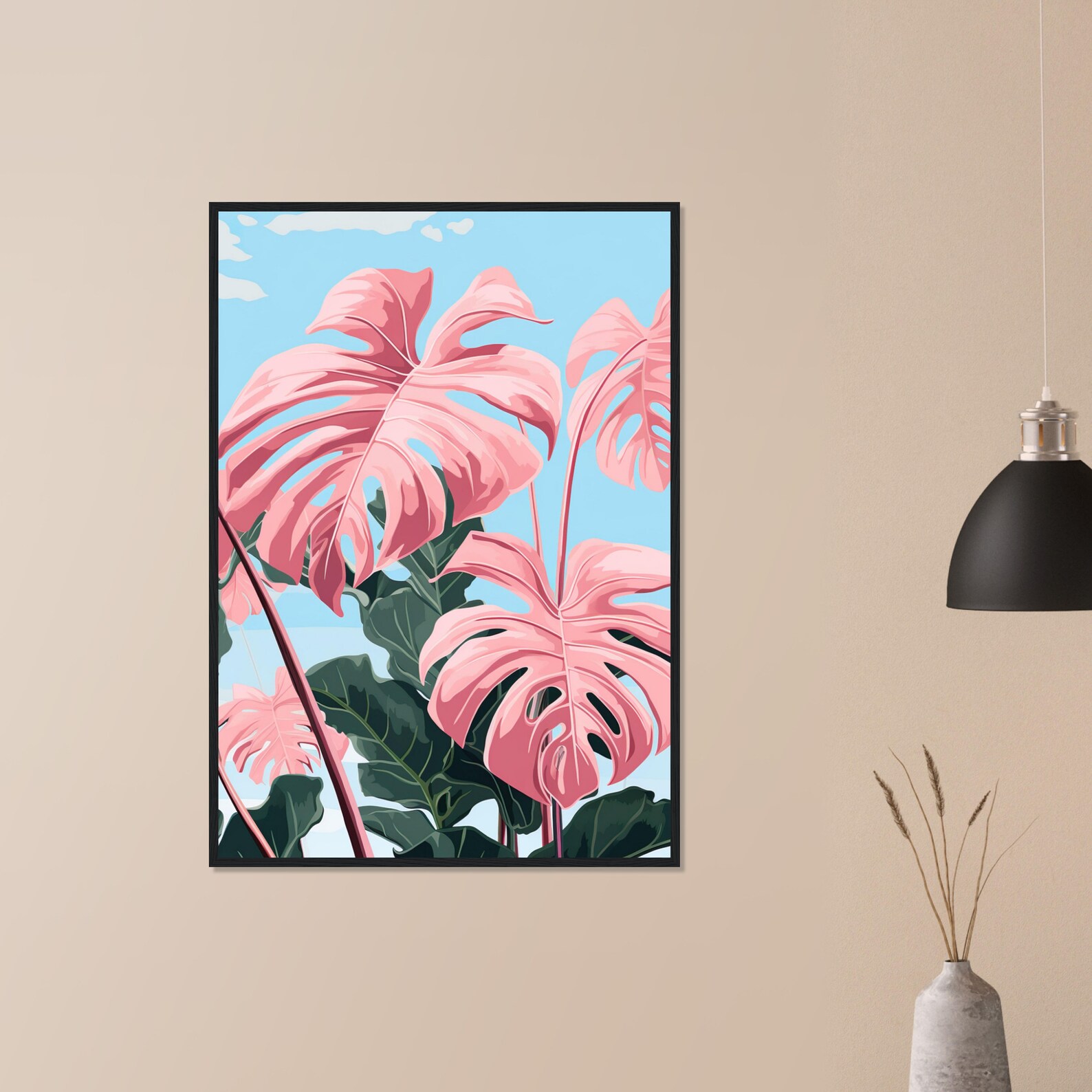 Pink Majesty Monstera Plant Art Wall Decor, Premium Pinewood Frame ...
