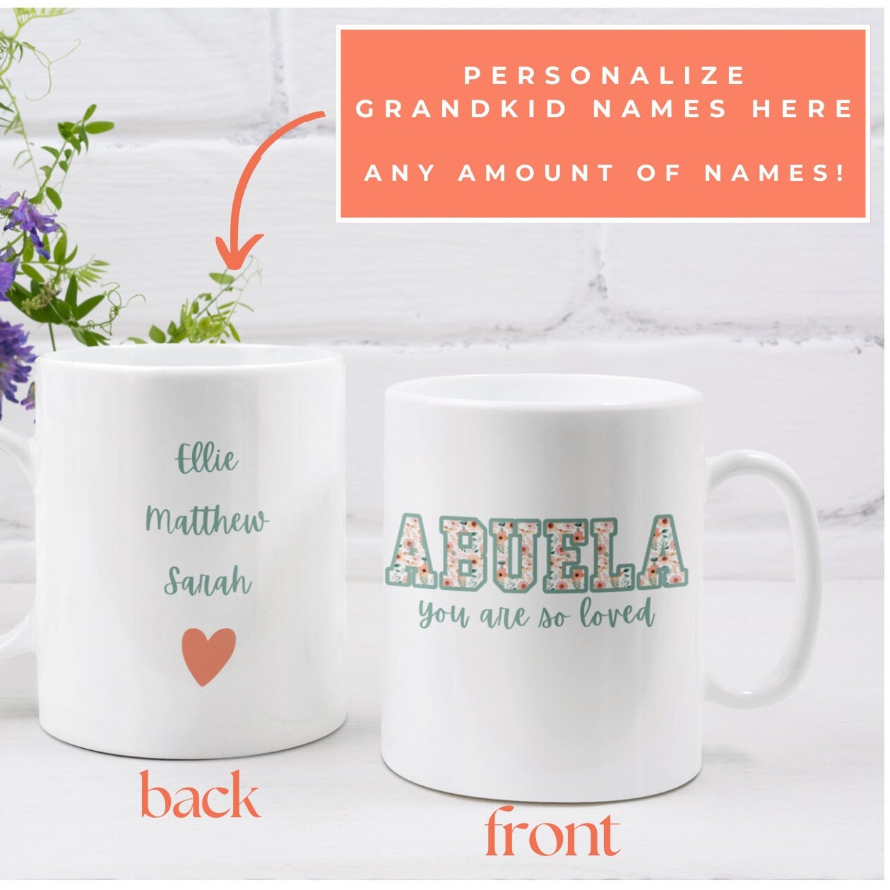 Abuela Mug With Grandkids Names, Personalized Floral Abuela Mug ...