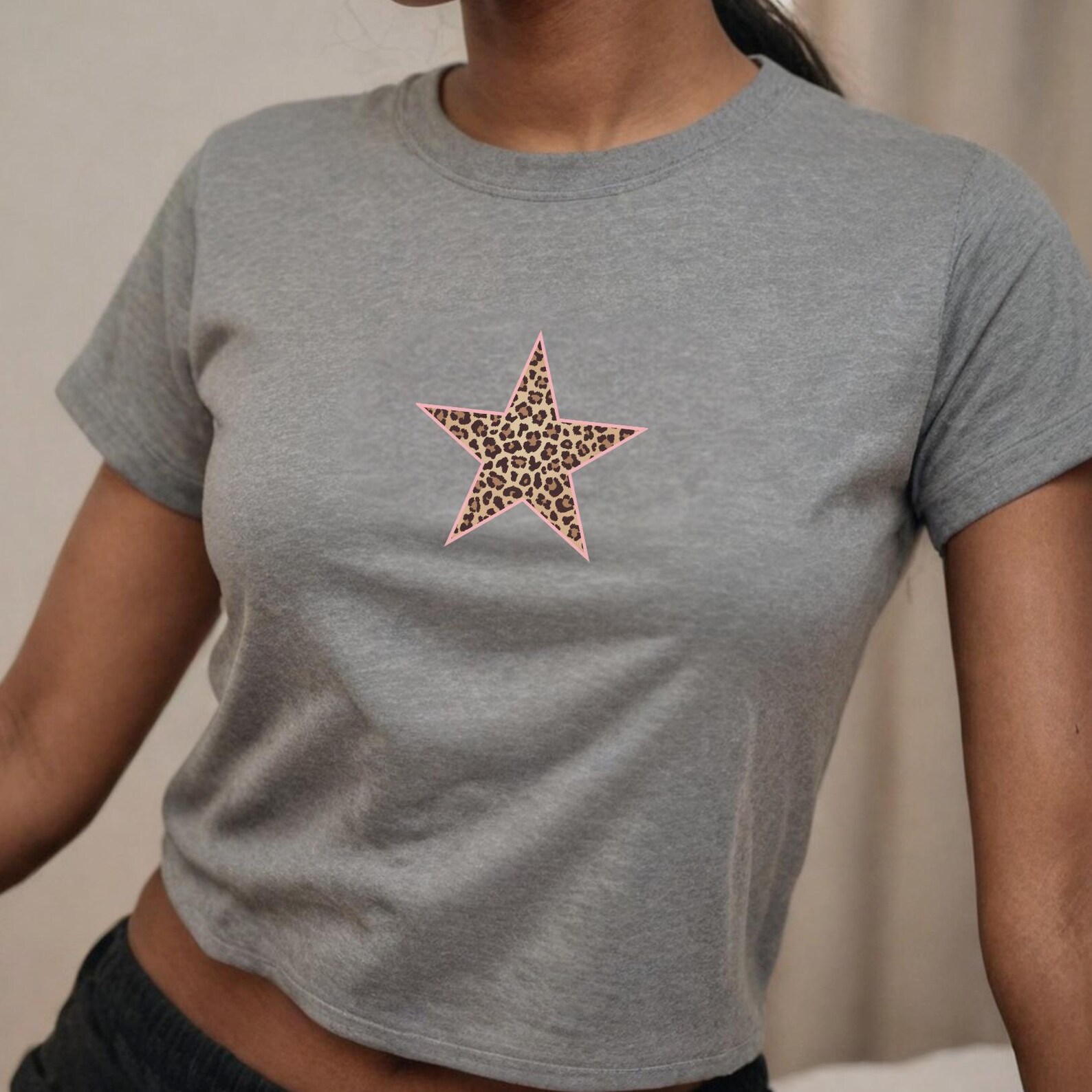Cheetah Print Star Baby Tee, Y2K Baby Tee, 90s Crop Toptshirt, Lepoard ...