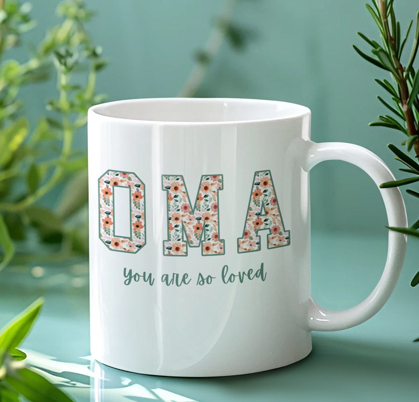 Oma Mug With Grandkids Names, Personalized Floral Oma Mug, Grandkids ...