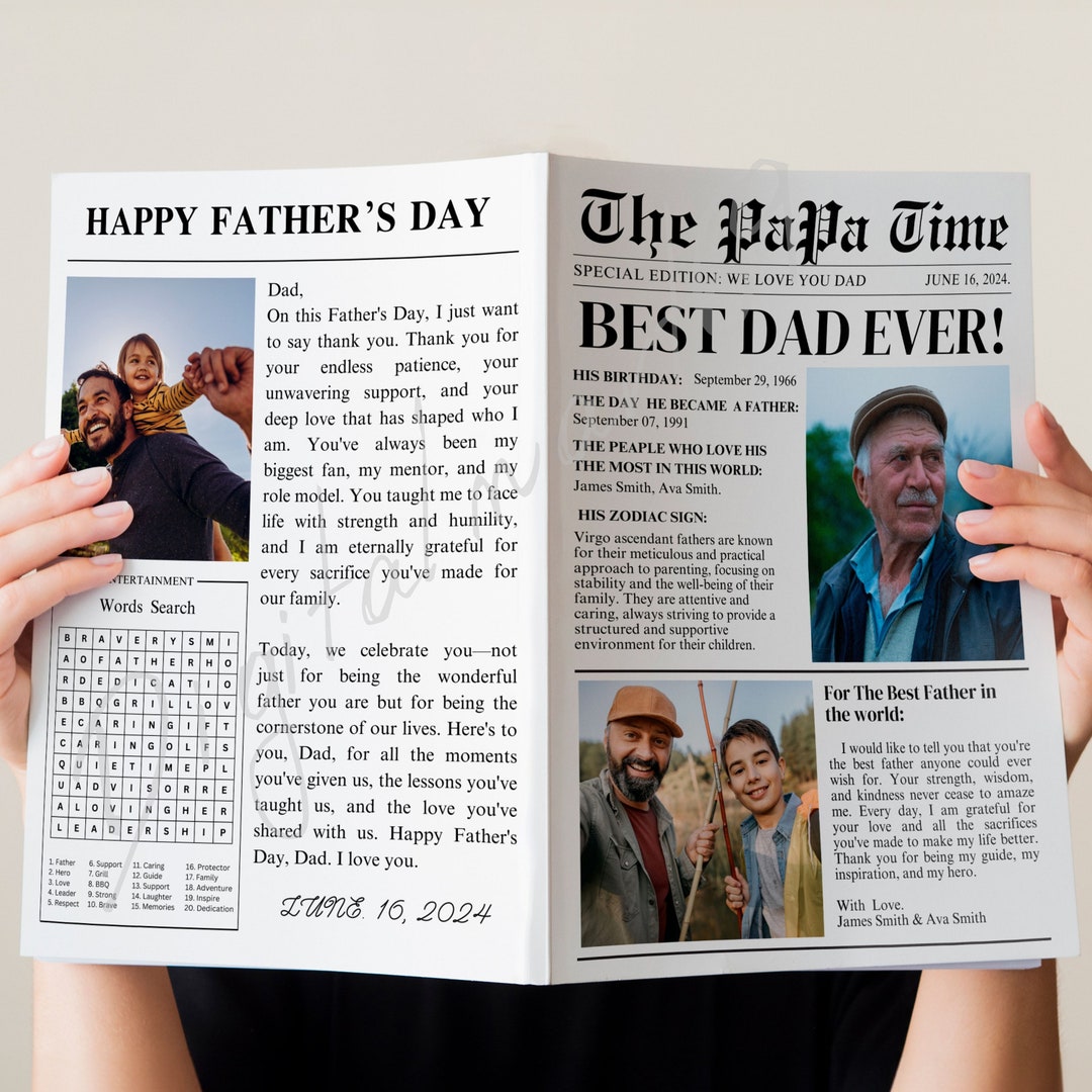 Personalized Father's Day Newspaper Template | Customizable Father's ...