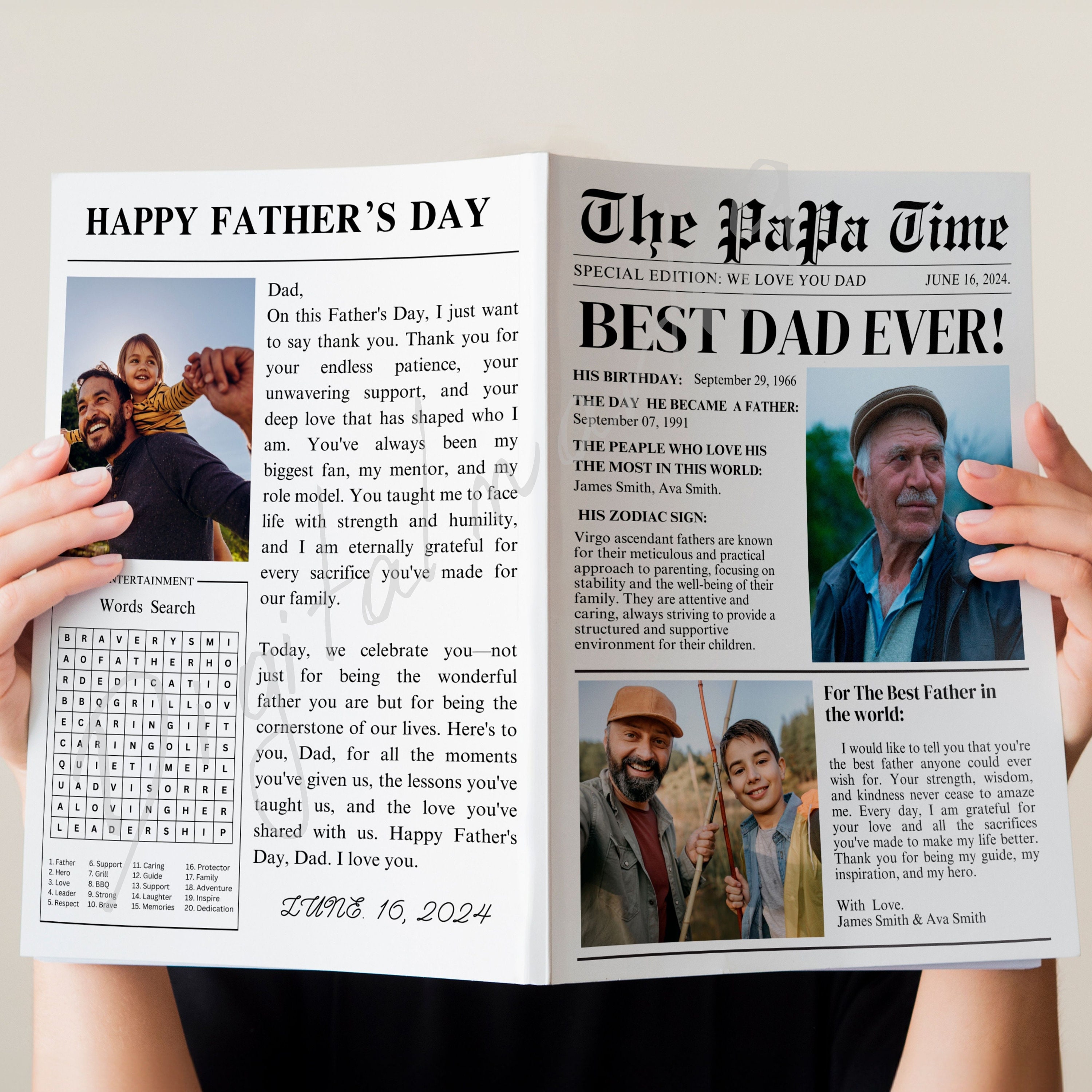 Personalized Father's Day Newspaper Template | Customizable Father's ...