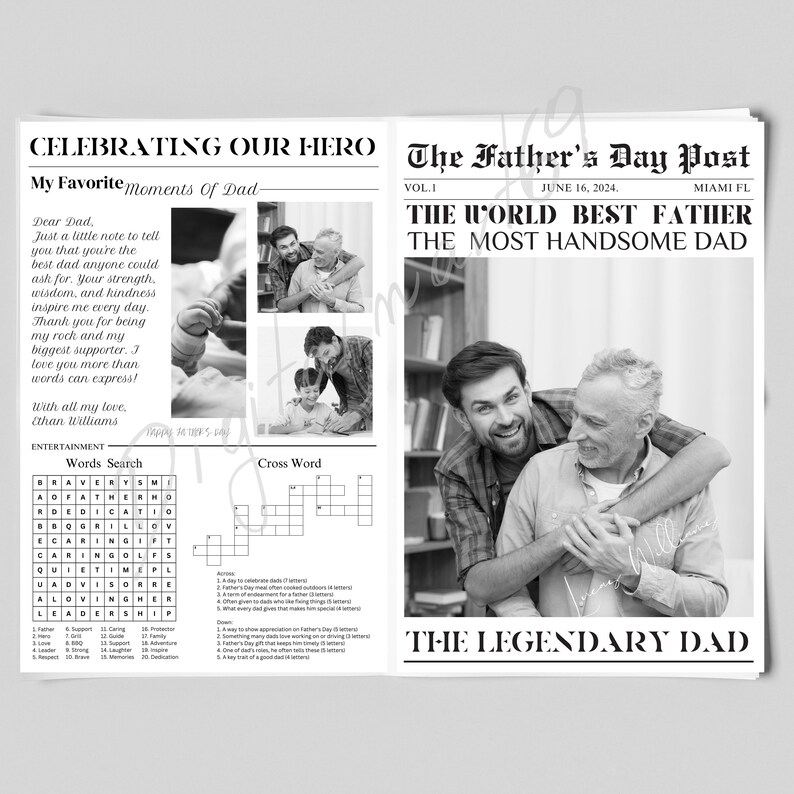 Personalized Father's Day Newspaper Gift: Editable Template (digital ...
