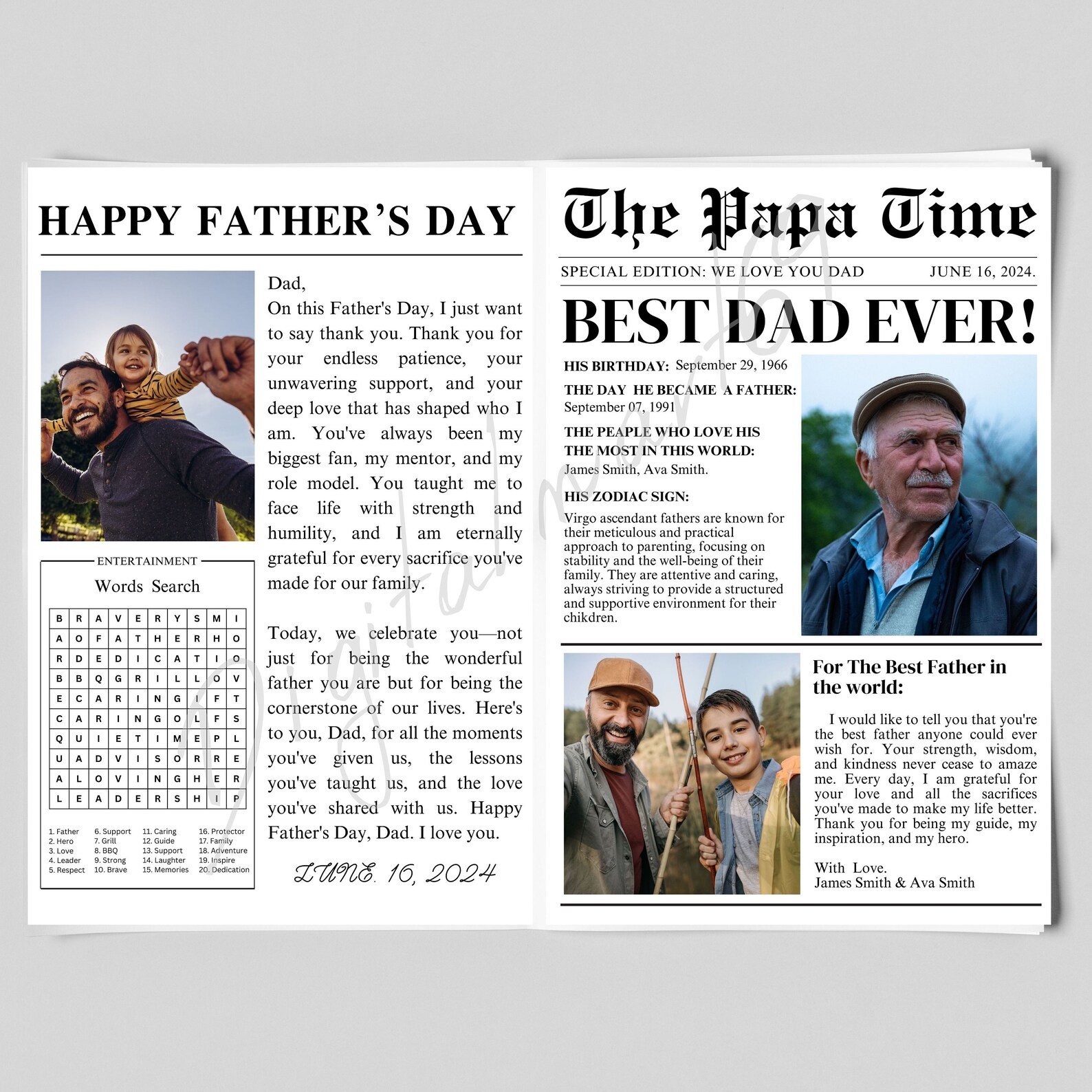 Personalized Father's Day Newspaper Template | Customizable Father's ...