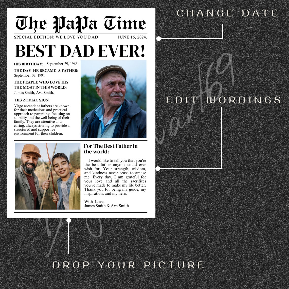 Personalized Father's Day Newspaper Template | Customizable Father's ...