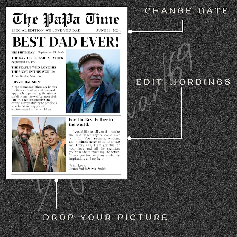 Personalized Father's Day Newspaper Template | Customizable Father's ...