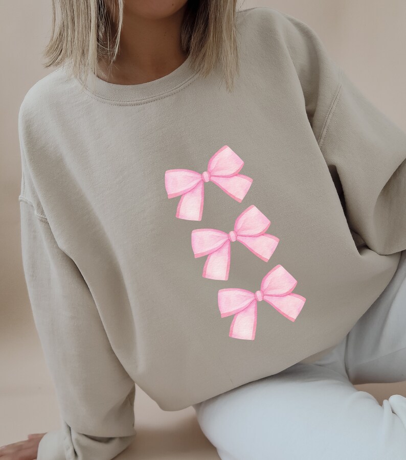 Bow Sweatshirt With Bows Sweater Woman Sweatshirt Bow Crewneck Pink Bow ...