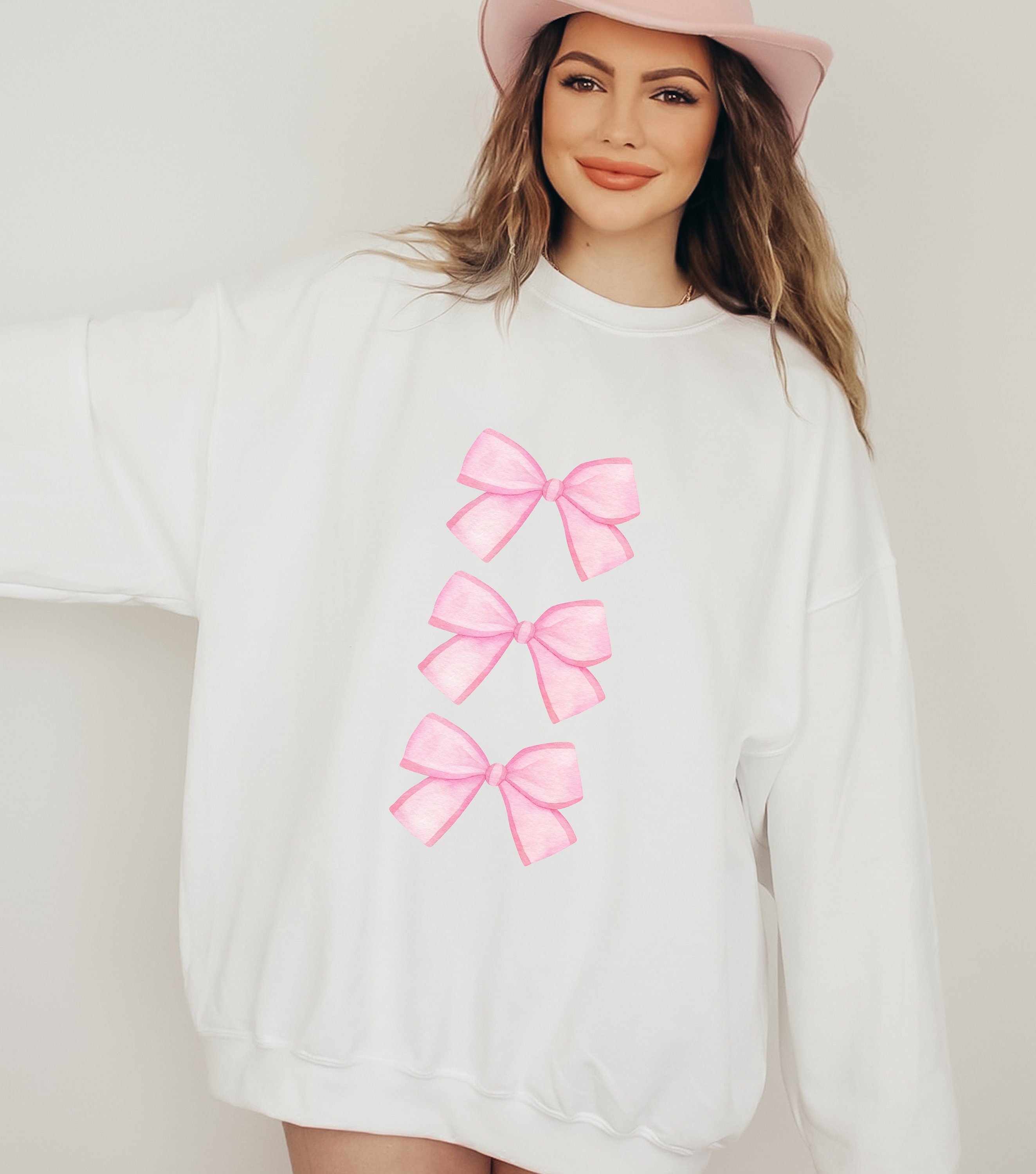Bow Sweatshirt With Bows Sweater Woman Sweatshirt Bow Crewneck Pink Bow Gift Bow Sweatshirts for ...