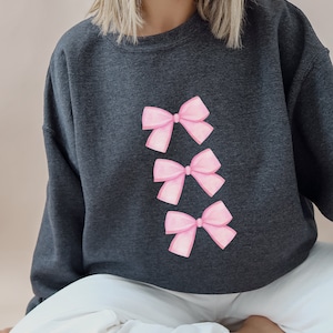 Bow Sweatshirt With Bows Sweater Woman Sweatshirt Bow Crewneck Pink Bow Gift Bow Sweatshirts for ...