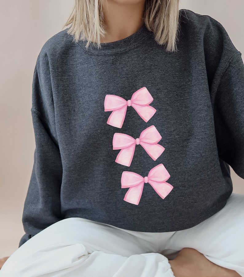 Bow Sweatshirt With Bows Sweater Woman Sweatshirt Bow Crewneck Pink Bow ...
