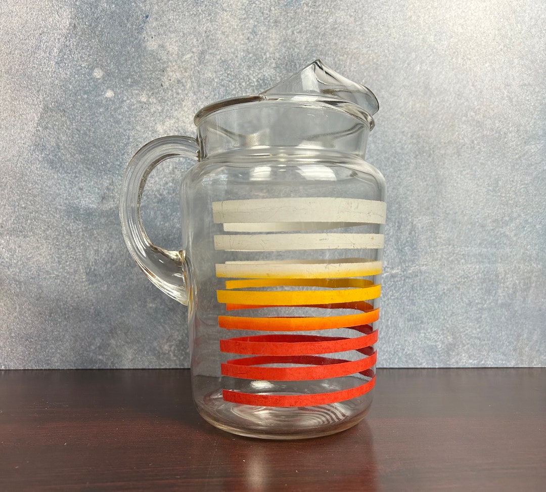 Vintage Sunset Striped Pitcher, Retro 2 Quart Glass Pitcher, Kitchen ...