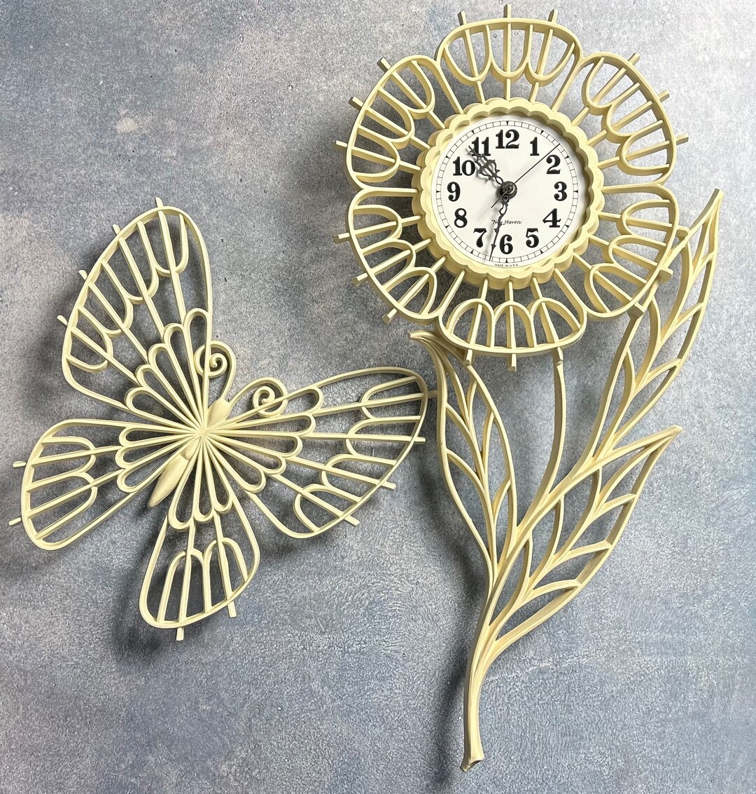 Vintage Burwood White Flower Clock and Butterfly, Mid-century Modern ...