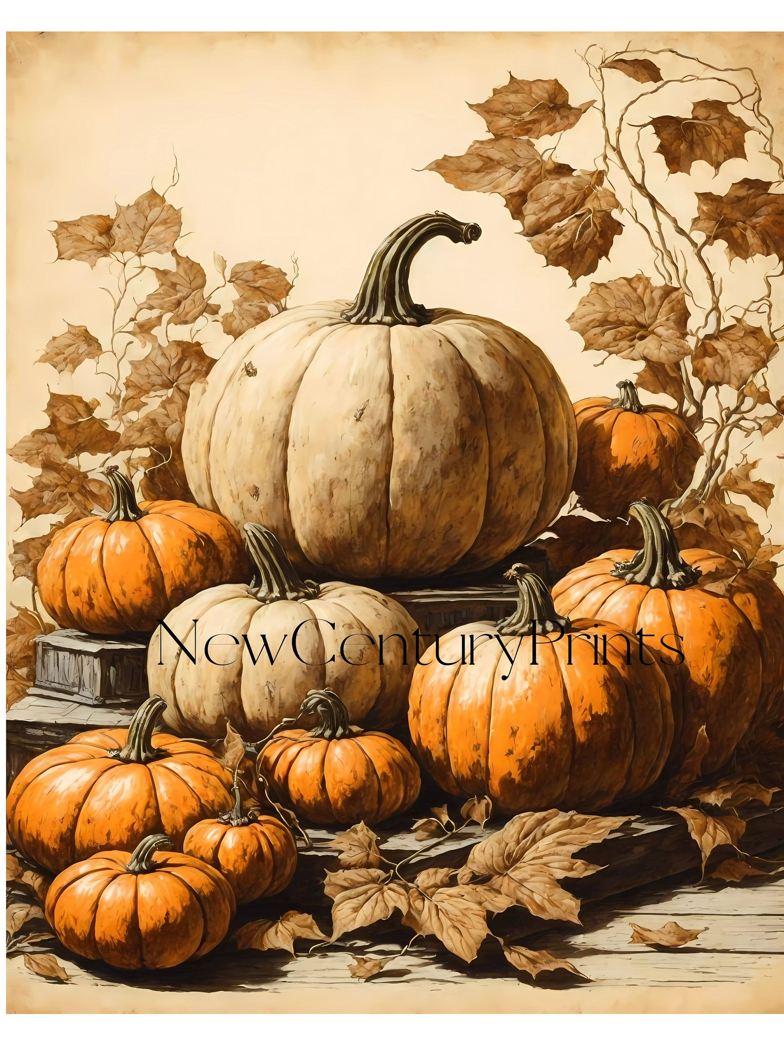 Fall Wall Decor Printable Pumpkin Still Life Painting, Rustic Fall Art ...