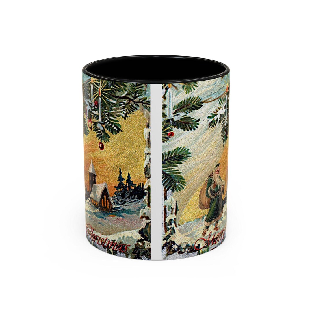 Vintage Christmas Scene Mug | Holiday Church Snow Candle Branches - Etsy
