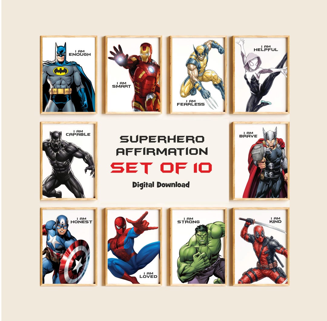 Superhero Affirmation Posters for Kids, Marvel Inspired Wall Art, Boys ...
