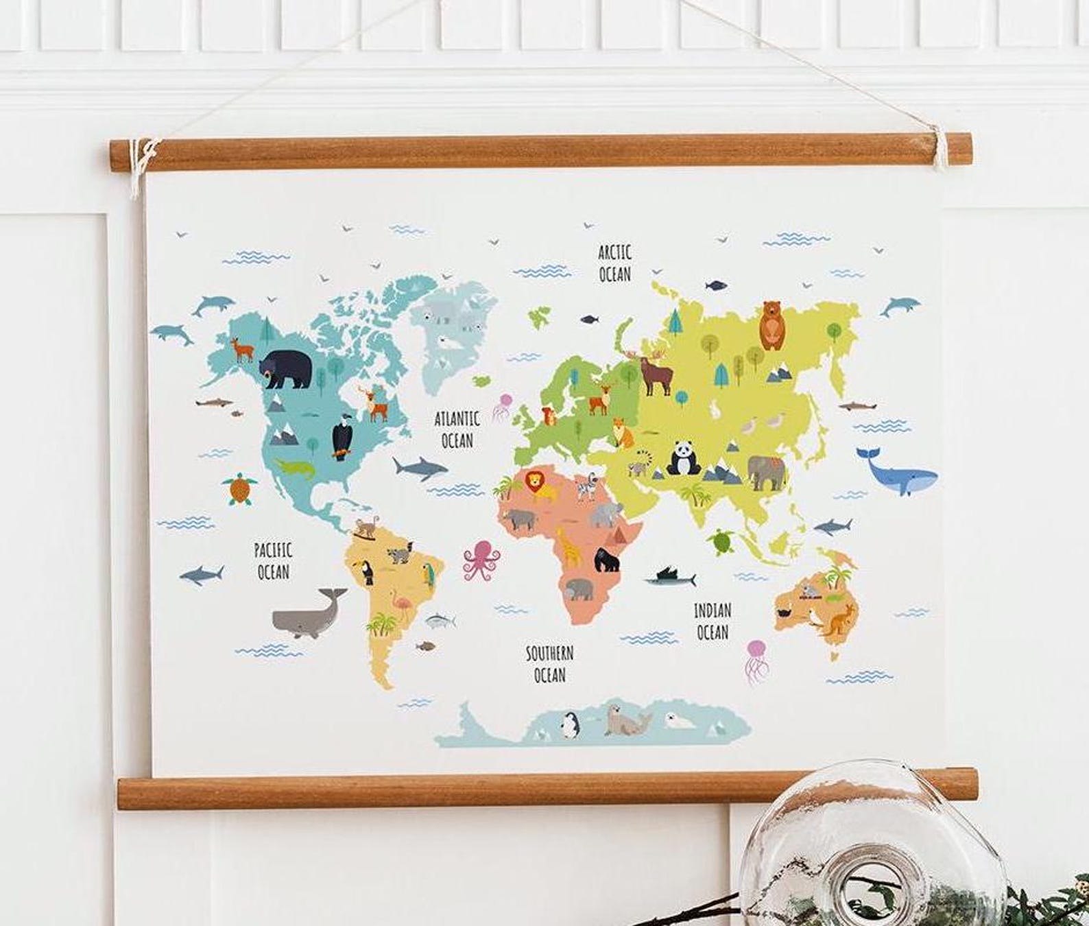 Animal World Map Print: Kids Nursery Educational Poster (digital ...