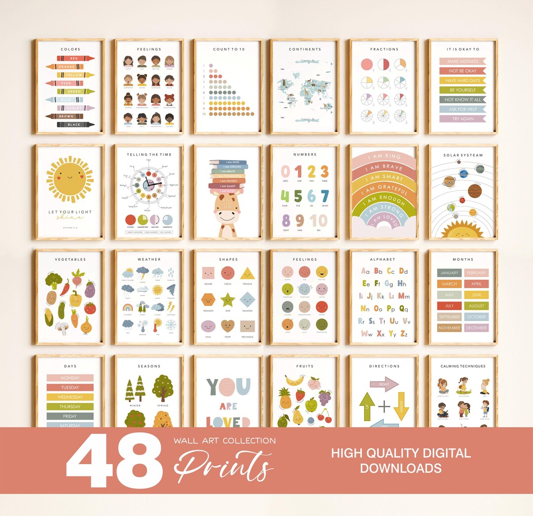 Boho Educational Prints: Pastel Rainbow Montessori Decor (digital ...