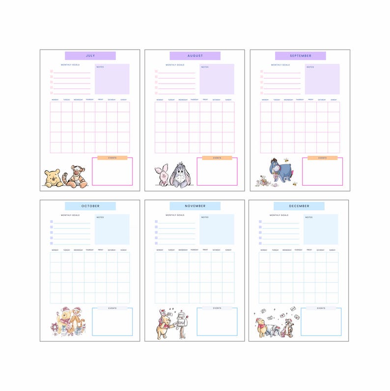 Winnie the Pooh Kids Monthly Checklist, Planner (digital Download) - Etsy