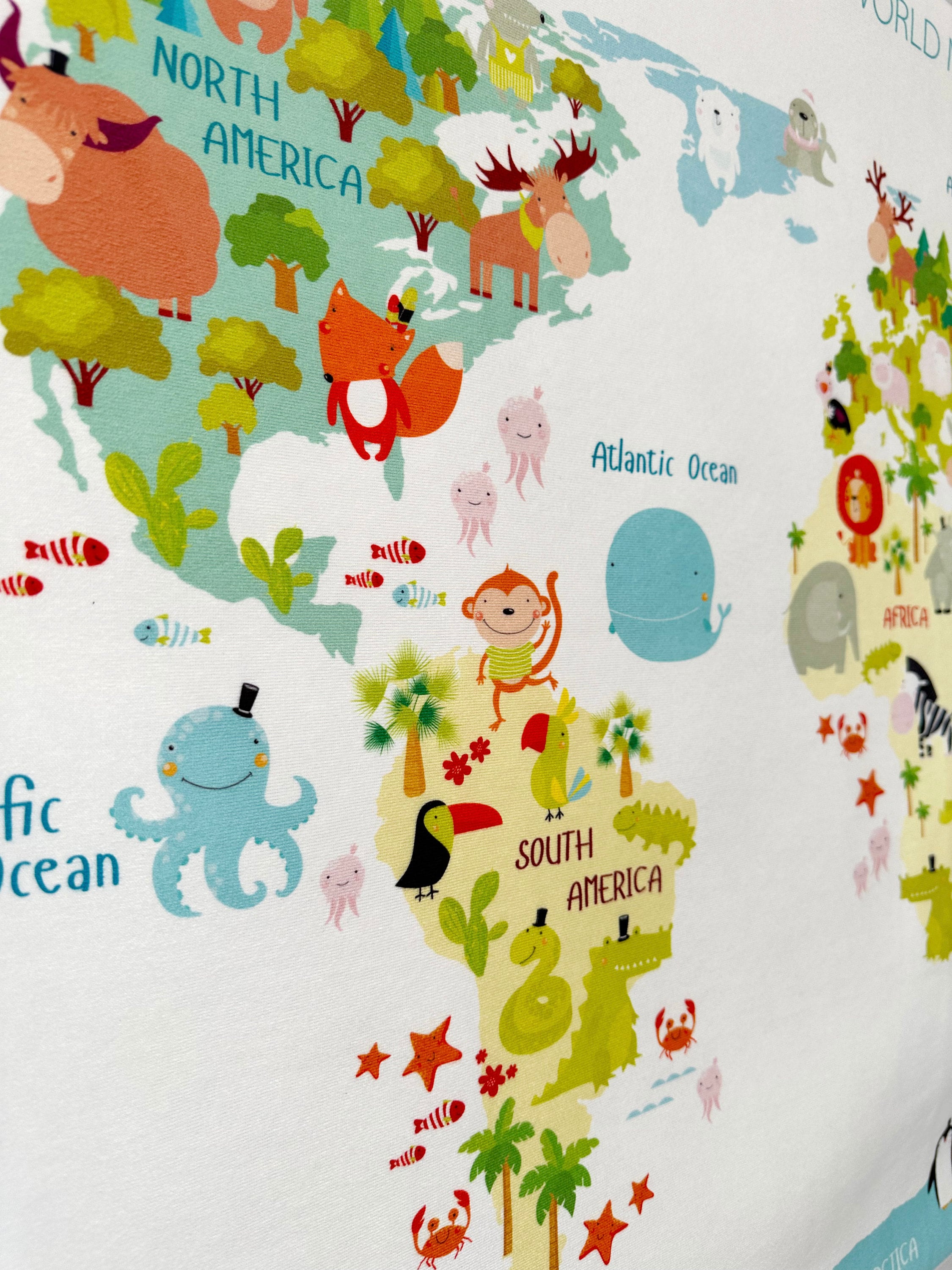 World Map Cute Animals Safari World Map Fabric Wall Hanging - Etsy
