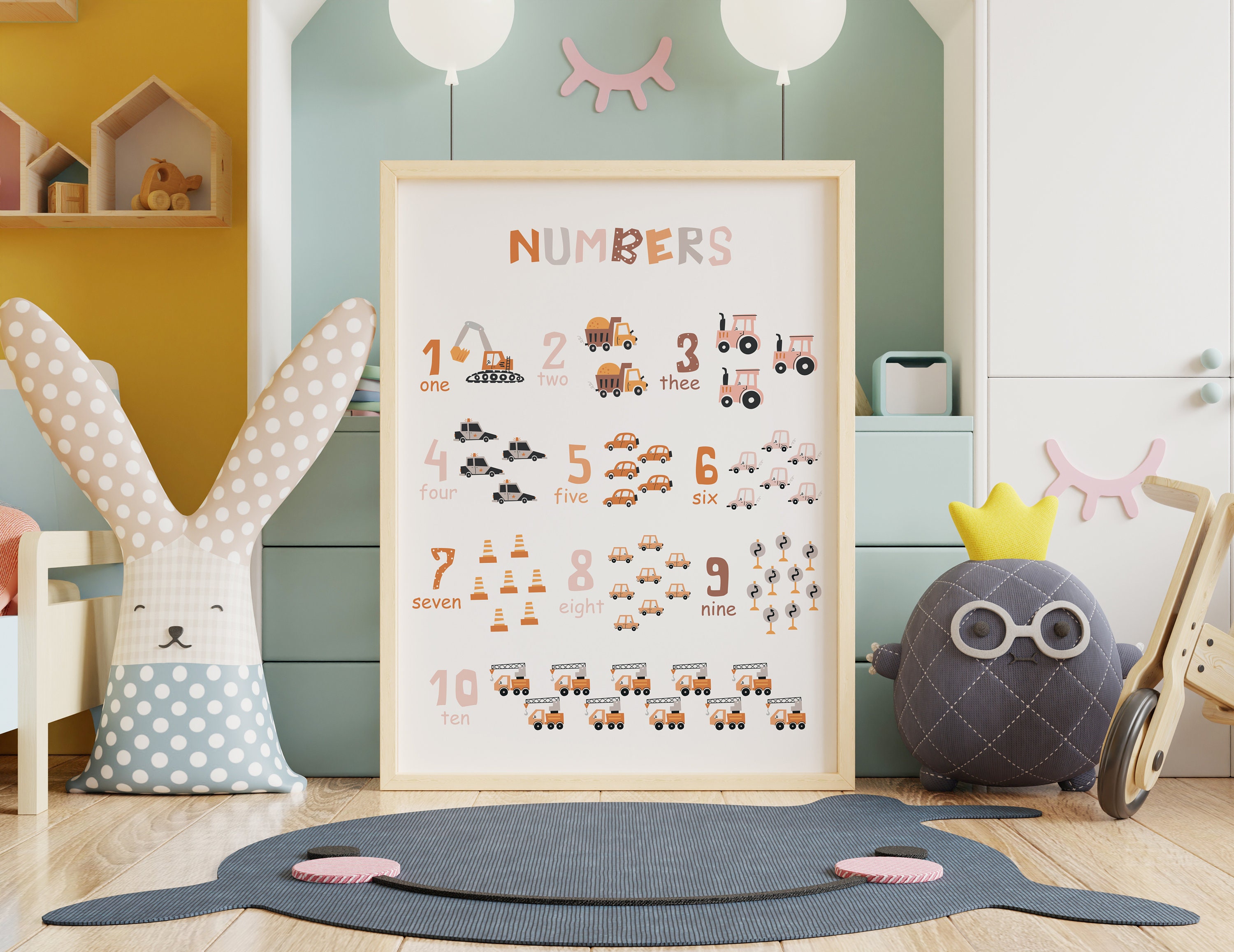 Numbers Poster, Dozer, Truck, Tractor Set, Kids Room Prints, Dozer Wall ...