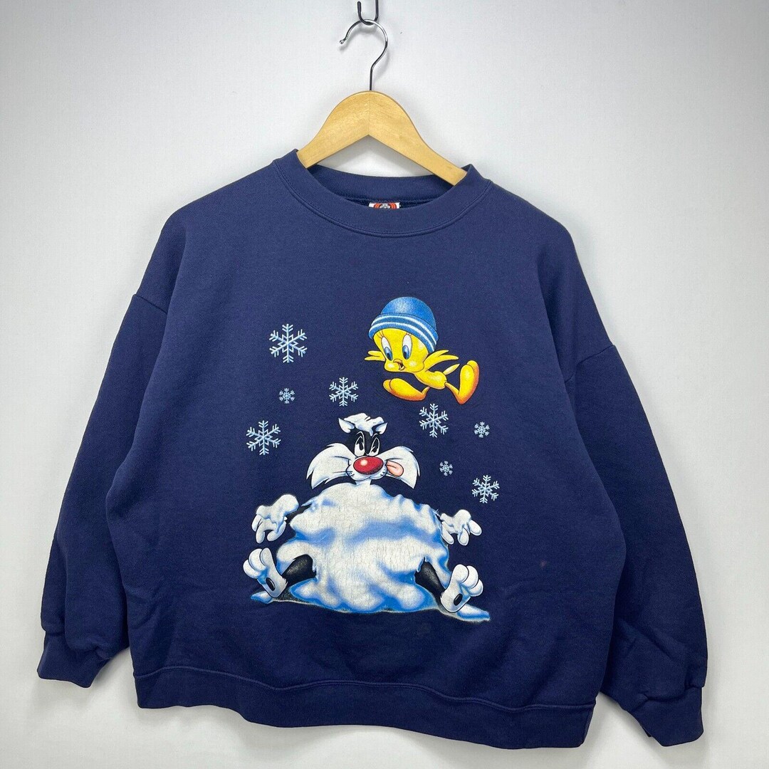 Vintage '90s Tweety Bird Looney Tunes Winter Christmas Sweatshirt Large ...