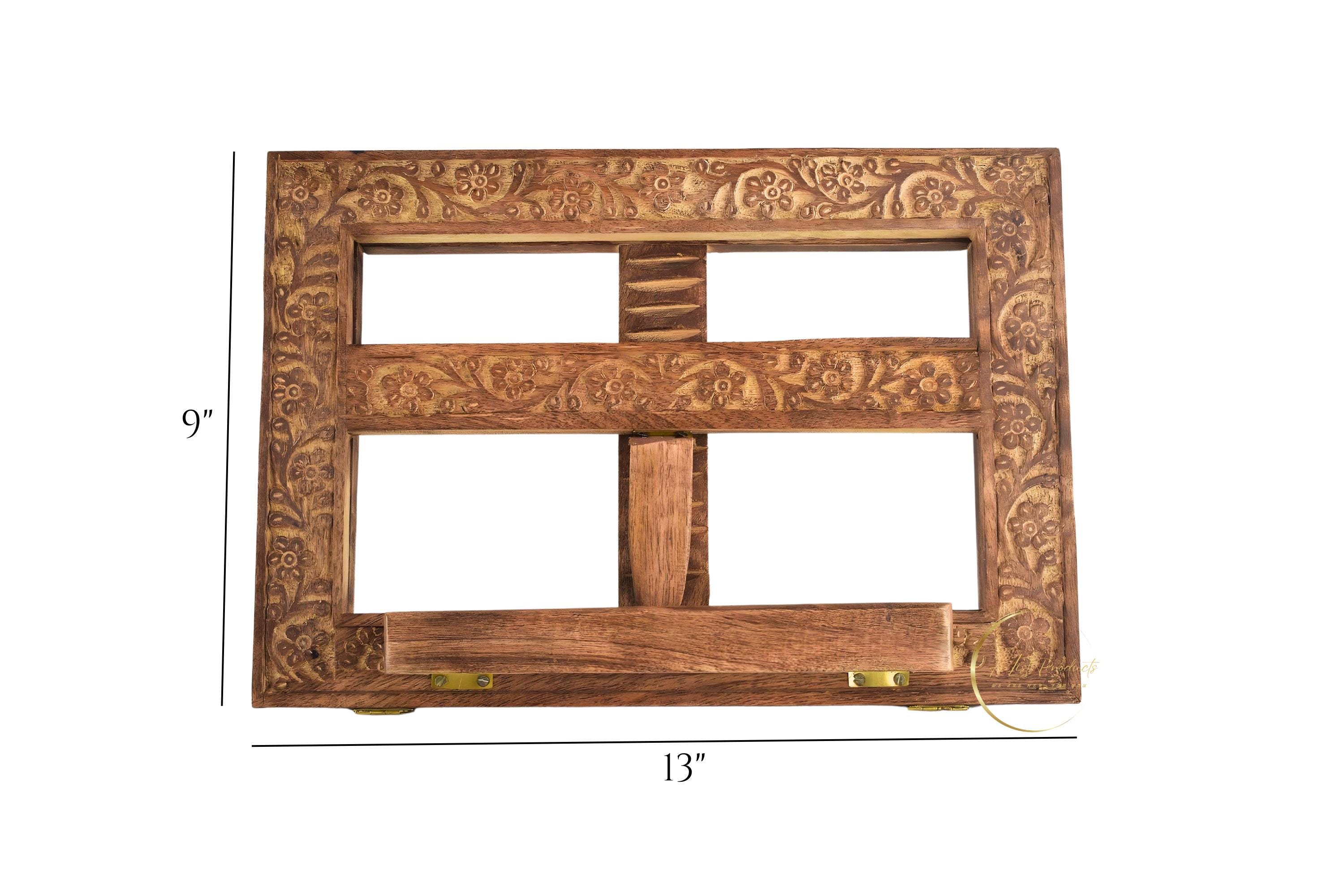 Hand Carved Mango Wood Book Stand - Folding Reading Rest - Etsy
