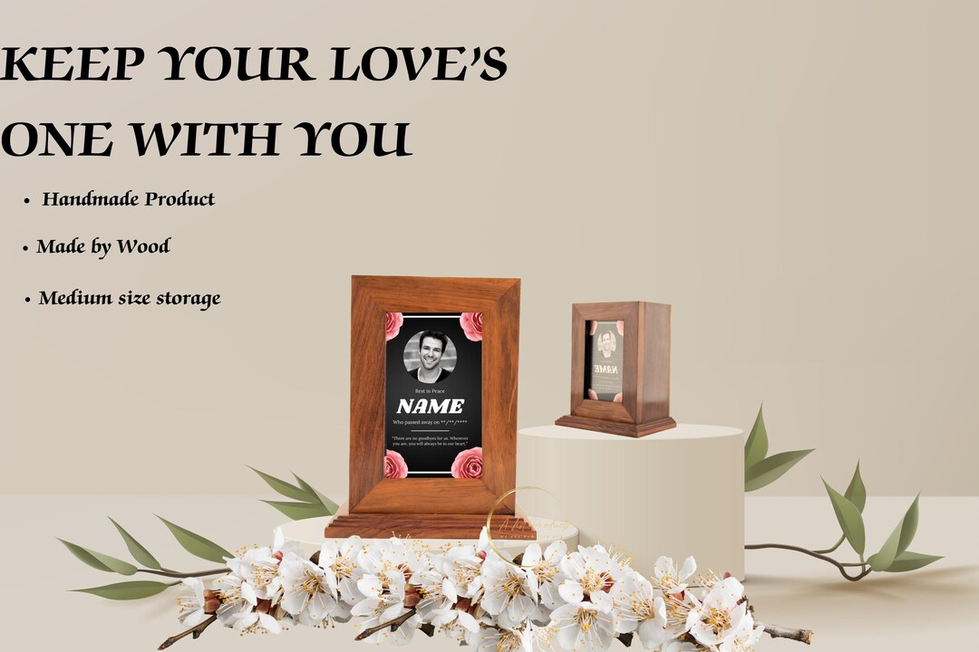 Wooden Human Ashes Holder With Photo Frame/ You Can Add a Photo on ...