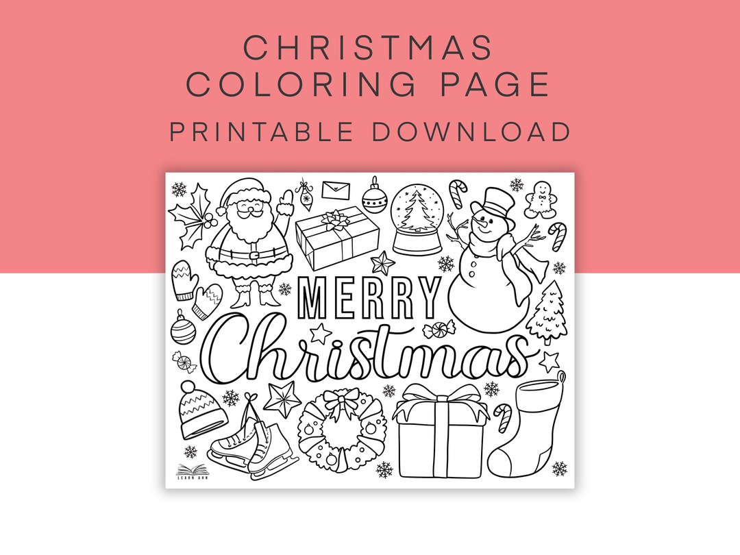 Merry Christmas Printable Coloring Page Holiday Coloring - Etsy