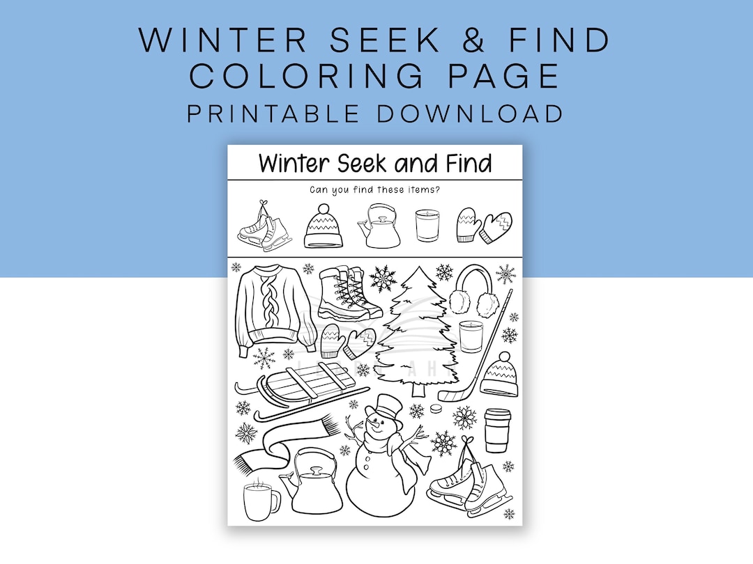Winter Seek and Find Printable Coloring Page, Snow I Spy Activity Sheet ...