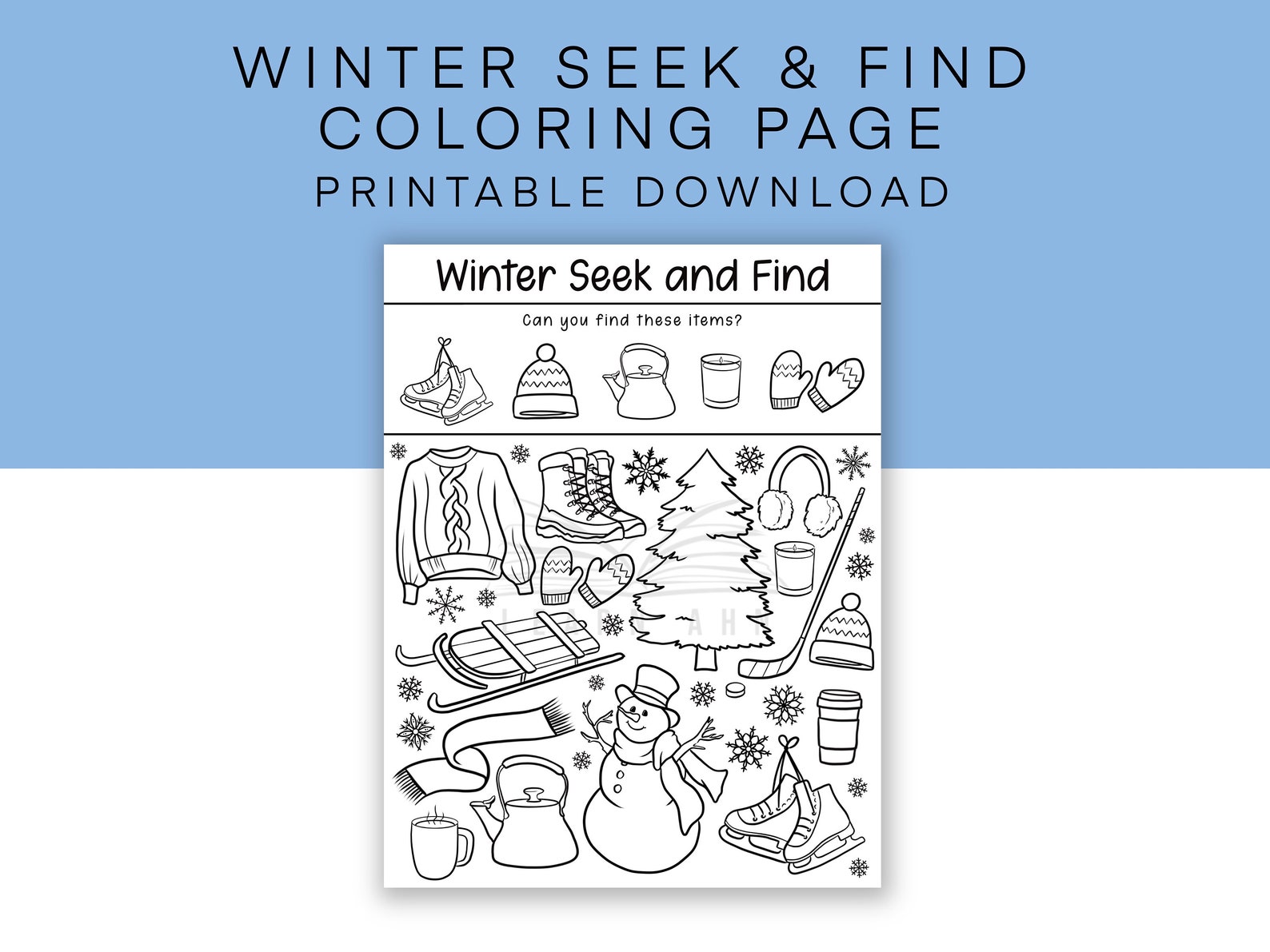 Winter Seek and Find Printable Coloring Page, Snow I Spy Activity Sheet ...