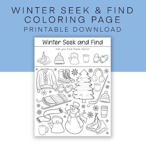 Winter Seek and Find Printable Coloring Page, Snow I Spy Activity Sheet ...