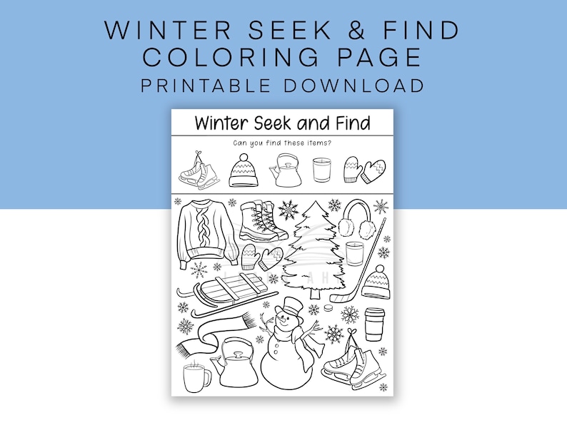 Winter Seek and Find Printable Coloring Page, Snow I Spy Activity Sheet ...