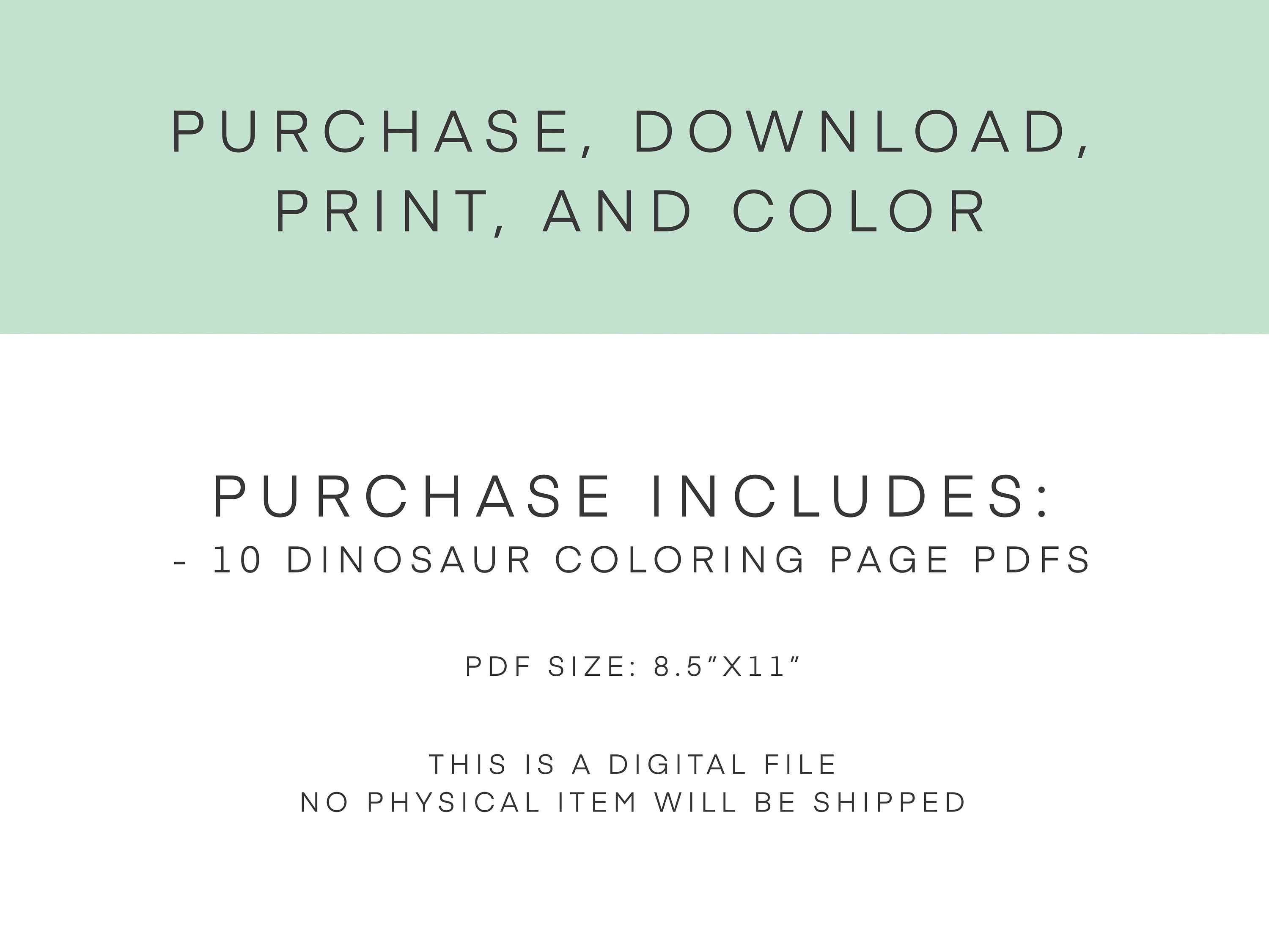 Dinosaur Printable Coloring Pages, Set of 10 Jurassic Activity ...