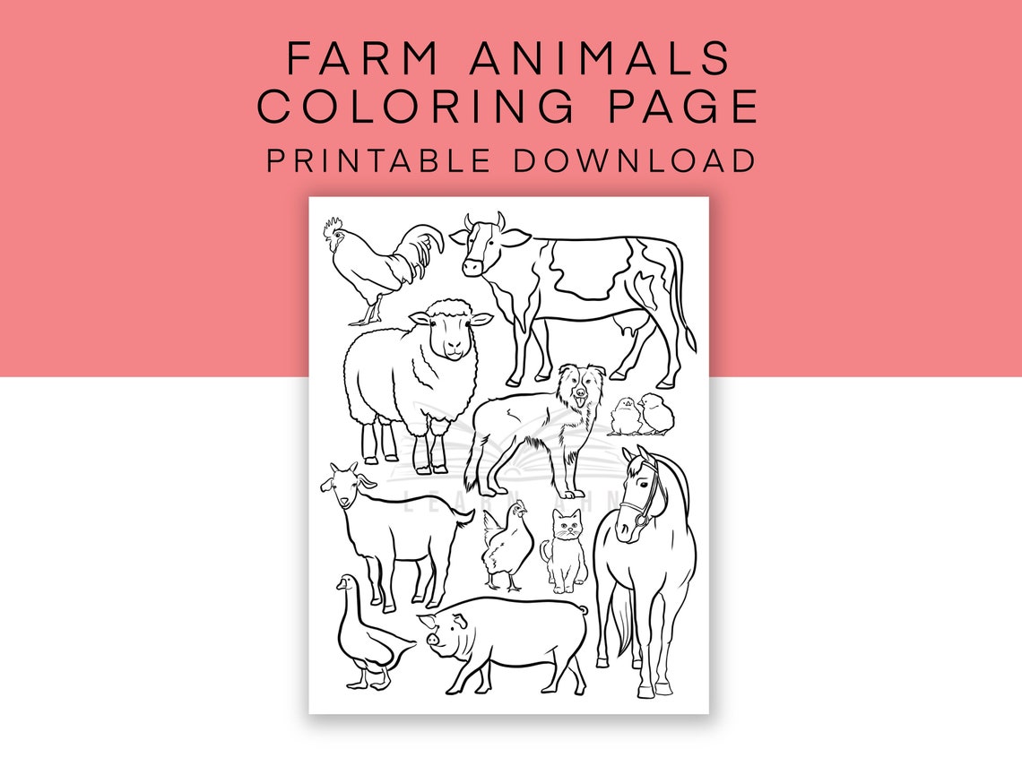 Farm Animals Coloring Page, Printable Animal Coloring for Kids, PDF ...
