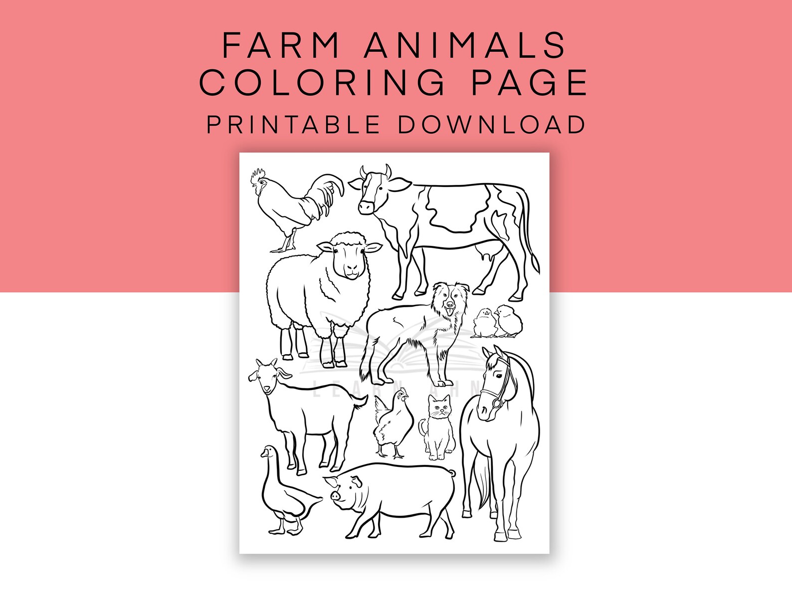 Farm Animals Coloring Page, Printable Animal Coloring for Kids, PDF ...