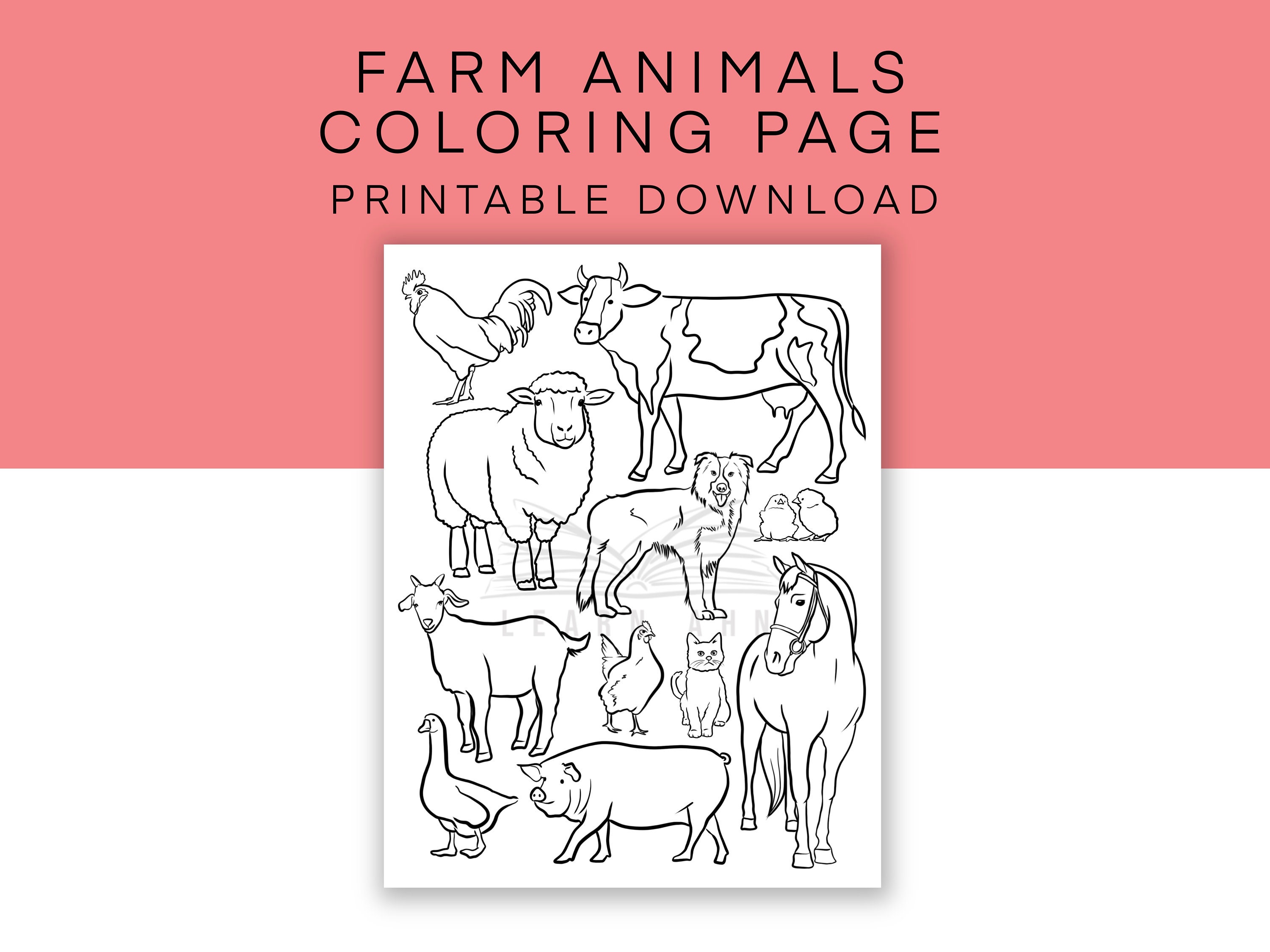 Farm Animals Coloring Page, Printable Animal Coloring for Kids, PDF ...