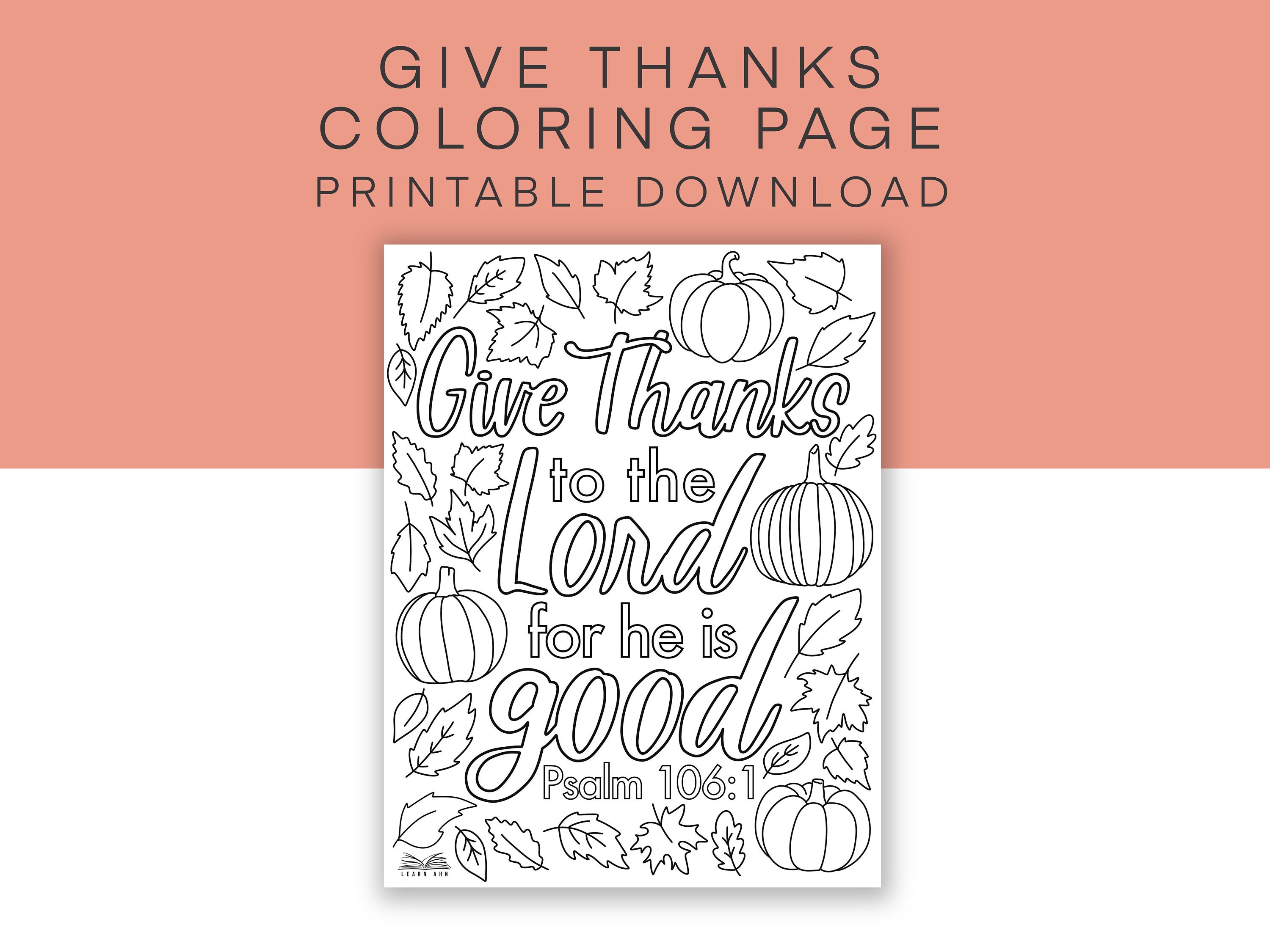 Give Thanks Coloring Page Thanksgiving Scripture (Download Now) - Etsy