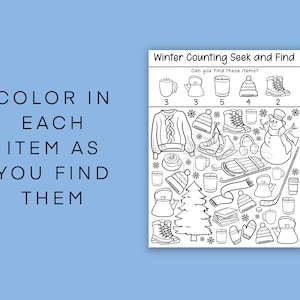 Winter Counting Seek and Find Coloring Page Printable, Snow I Spy Math ...
