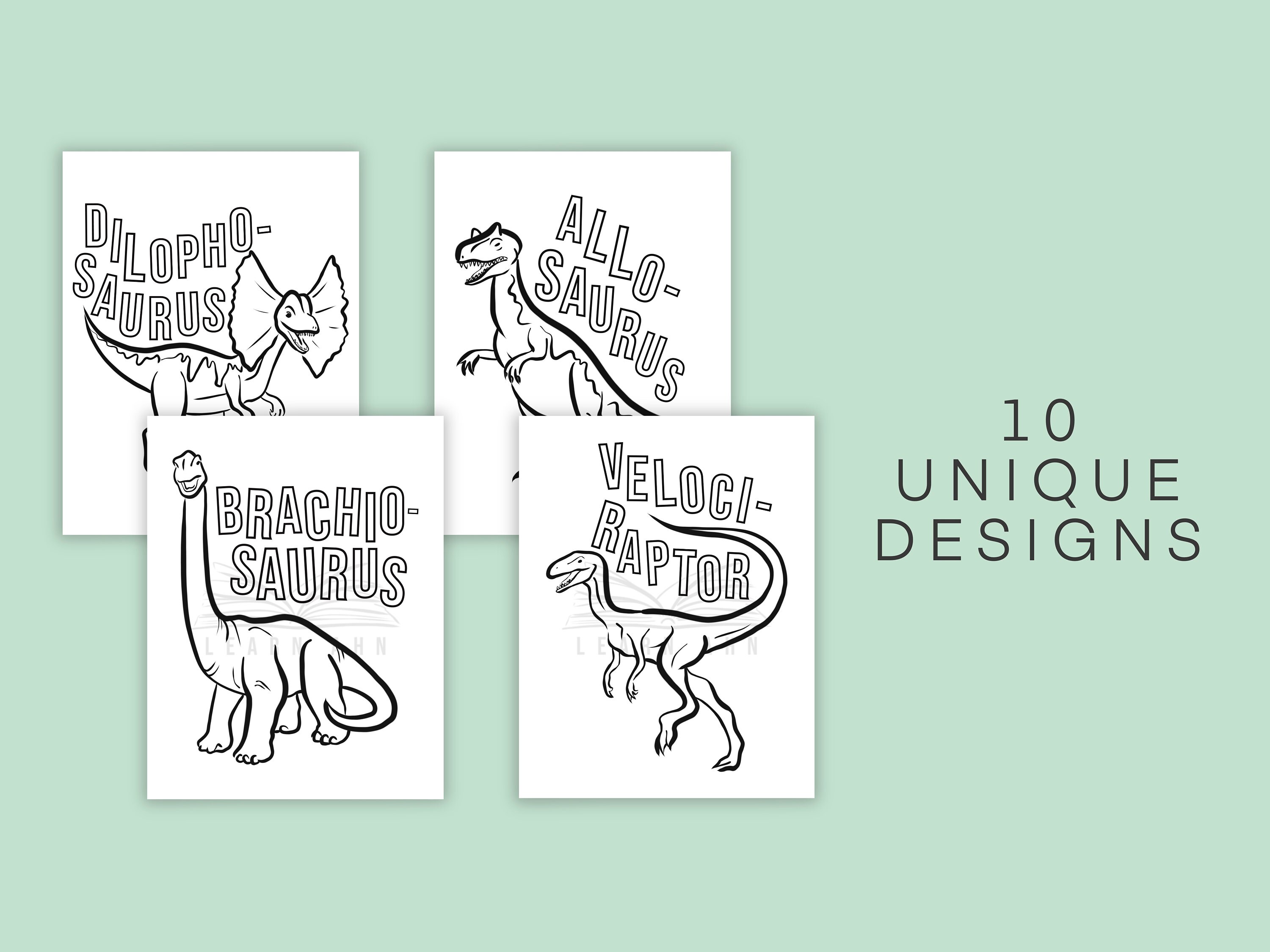 Dinosaur Printable Coloring Pages, Set of 10 Jurassic Activity ...