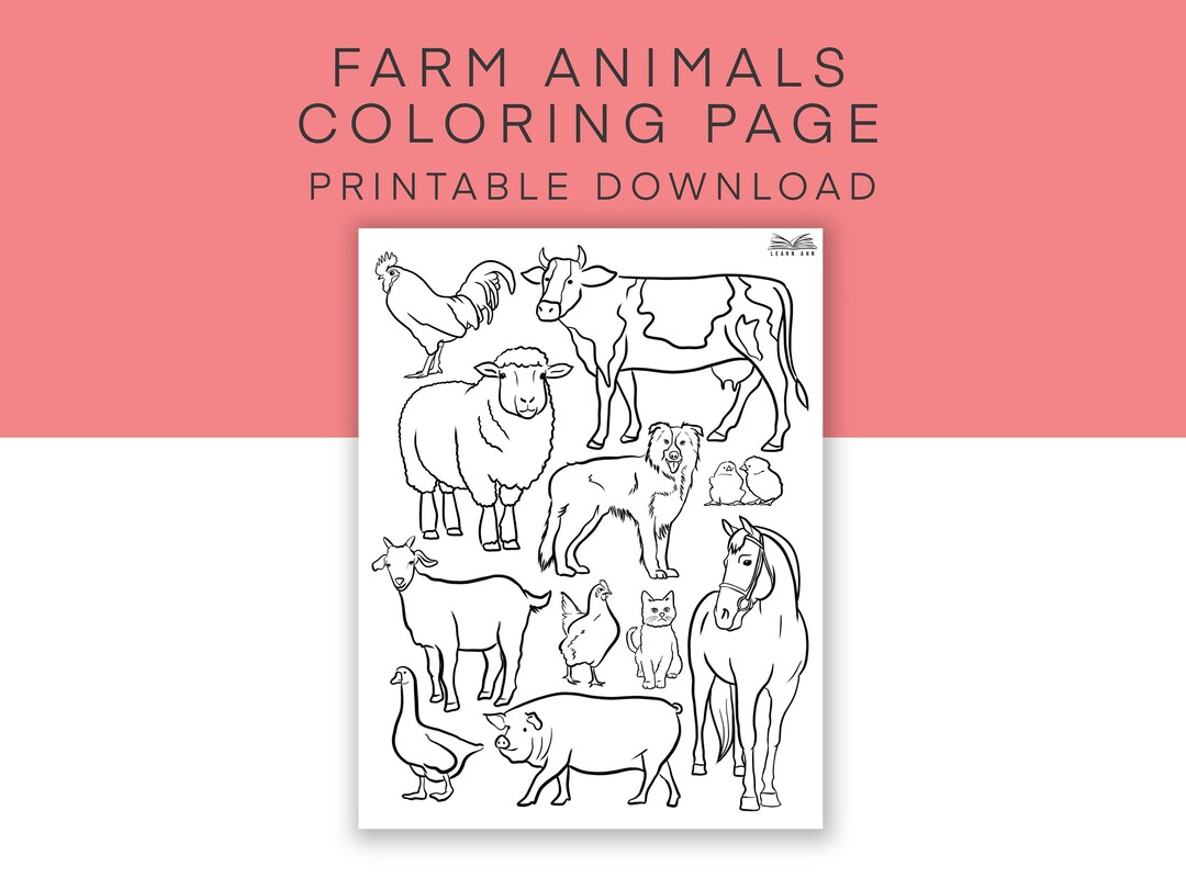 Farm Animals Coloring Page Printable Animal Coloring for - Etsy