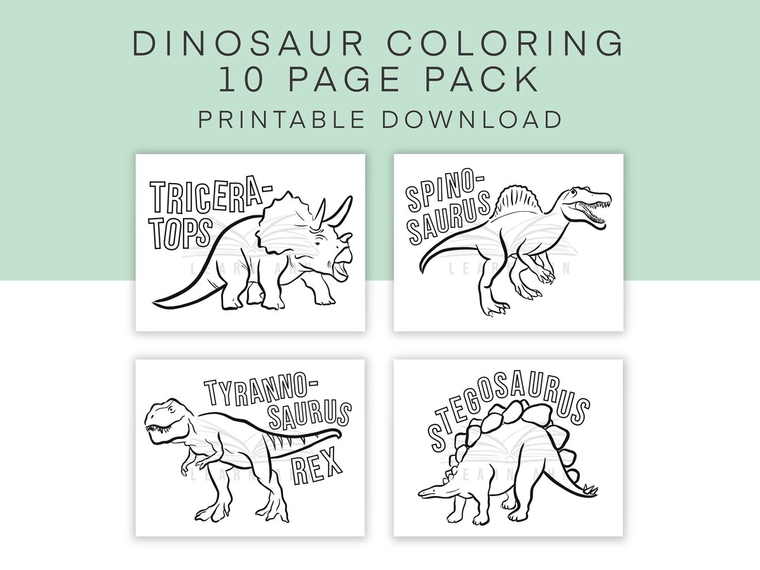 Dinosaur Printable Coloring Pages, Set of 10 Jurassic Activity ...