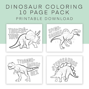 Dinosaur Printable Coloring Pages, Set of 10 Jurassic Activity ...