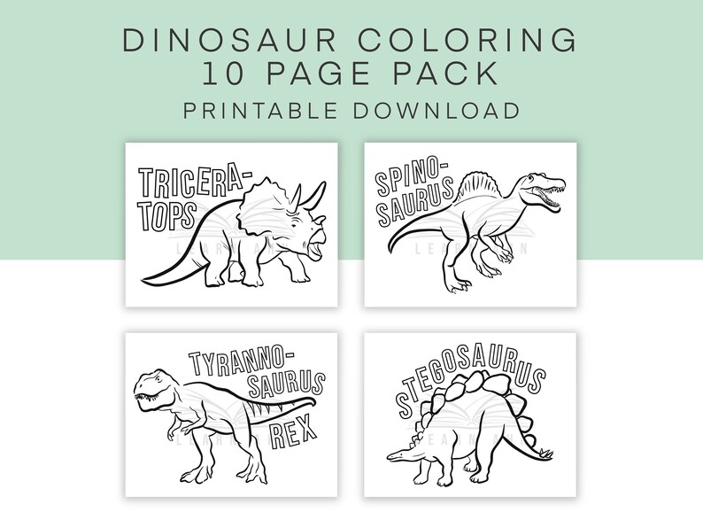 Dinosaur Printable Coloring Pages, Set of 10 Jurassic Activity ...