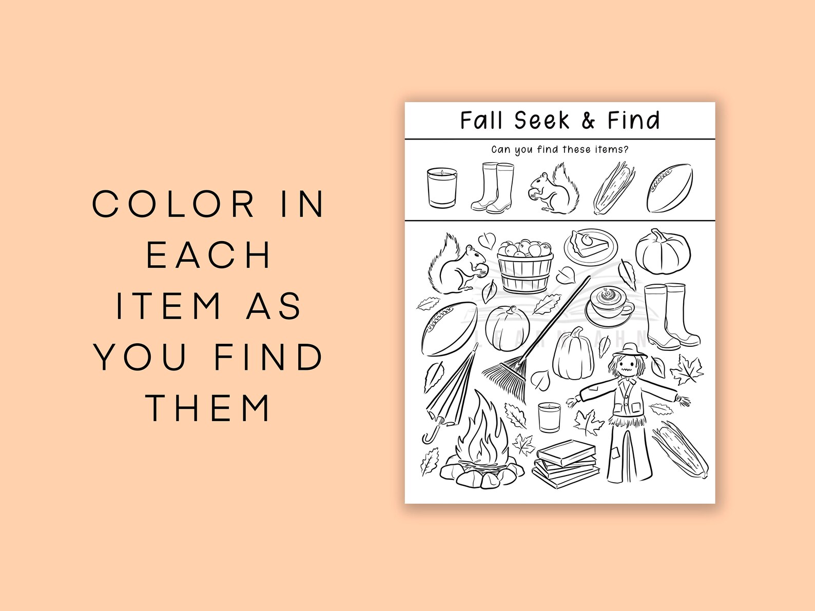 Fall Seek and Find Printable Coloring Page, Autumn I Spy Activity Sheet ...