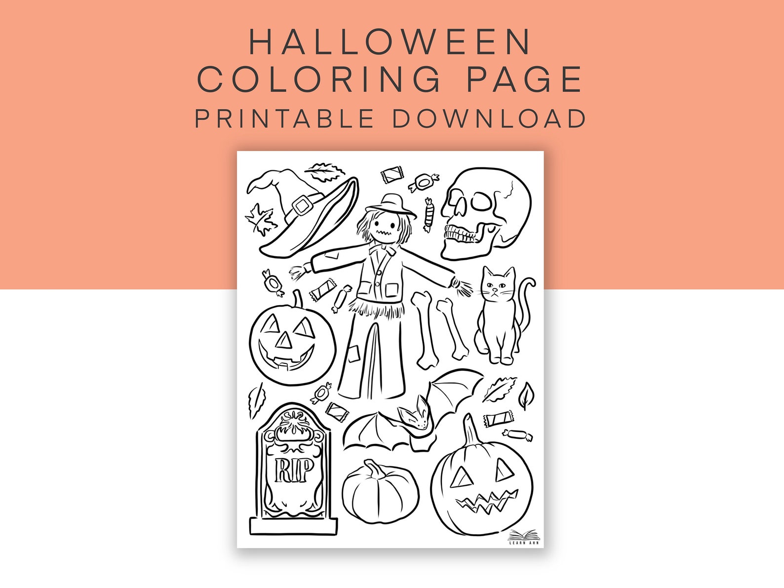 Halloween Coloring Page Printable Spooky Activity Sheet Fall - Etsy